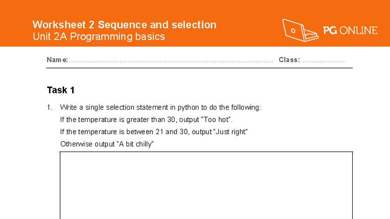 Worksheet 2 - Sequence & Selection in Unit 2A Programming Basics - Studocu