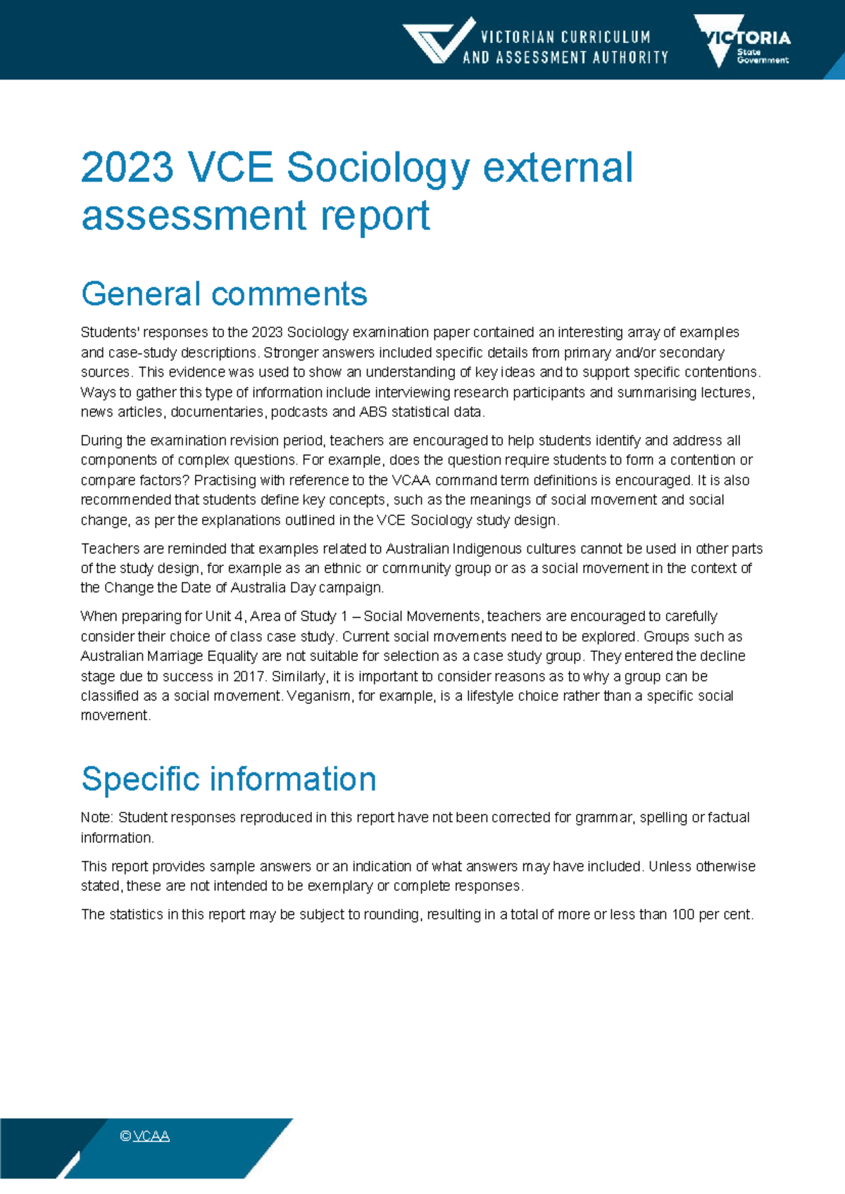 2023 VCE Sociology External Assessment Report Insights and Analysis ...