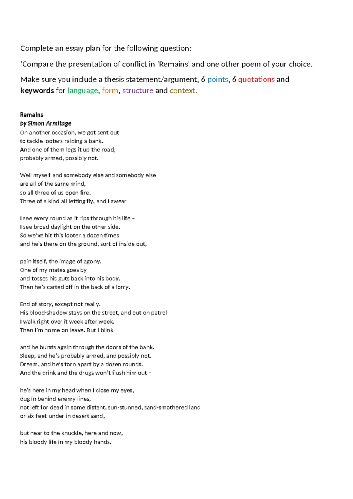 GCSE Power and Conflict Poetry Grade 9 Essay: Comparing 'Poppies ...