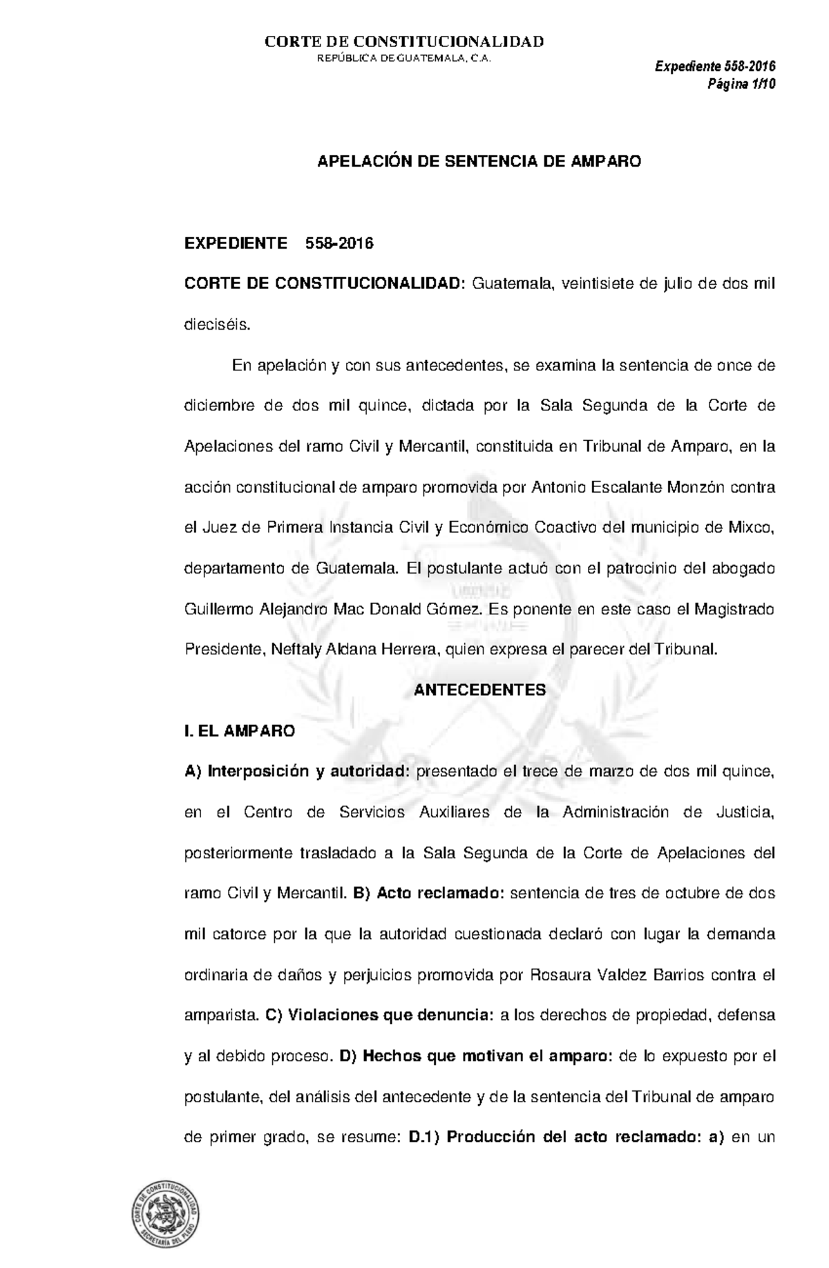 Sentencia de Apelación en Amparo - Corte Constitucionalidad C.A ...