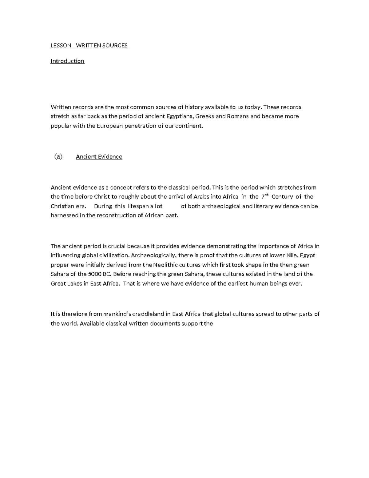 Lesson on Written Sources in African History: Ancient & Asiatic ...