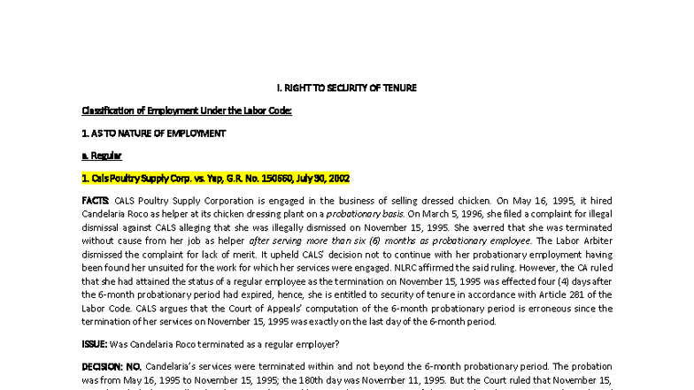Case Digest on Employee Classification: Labor Code Insights - Studocu