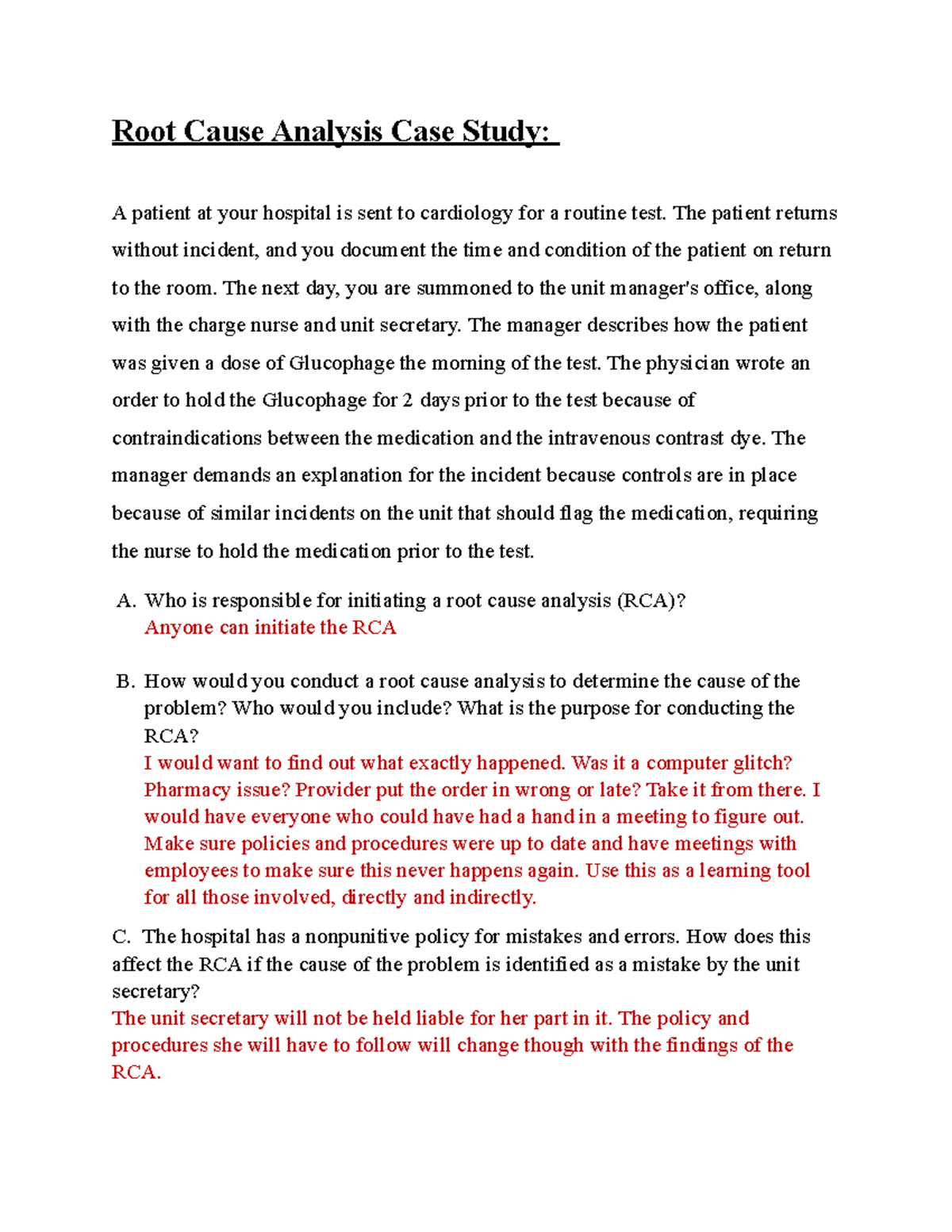 Root Cause Analysis Case Study The Patient Returns Without Incident