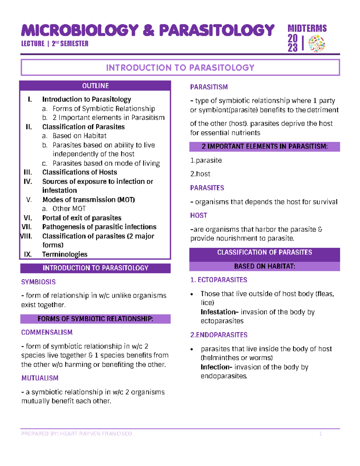 MICP - Midterm Review for Microbiology & Parasitology Lectures - Studocu