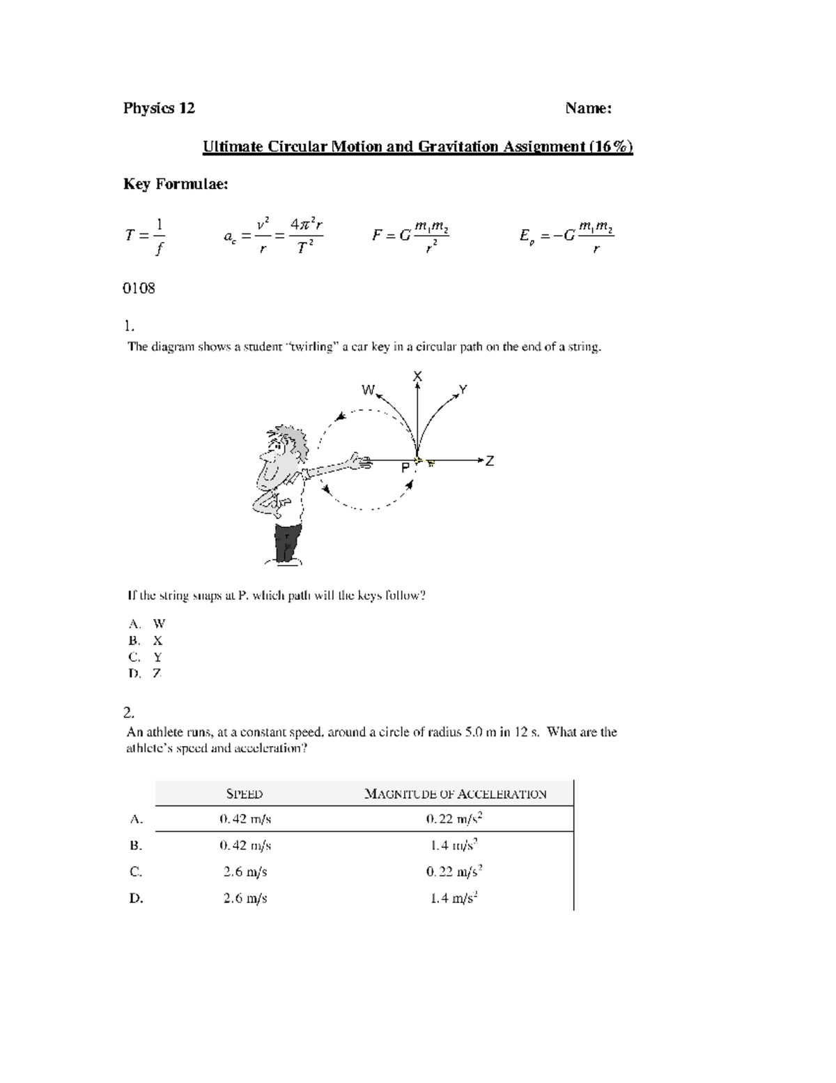 Physics 12: Circular Motion & Gravitation Final Exam Package - Studocu