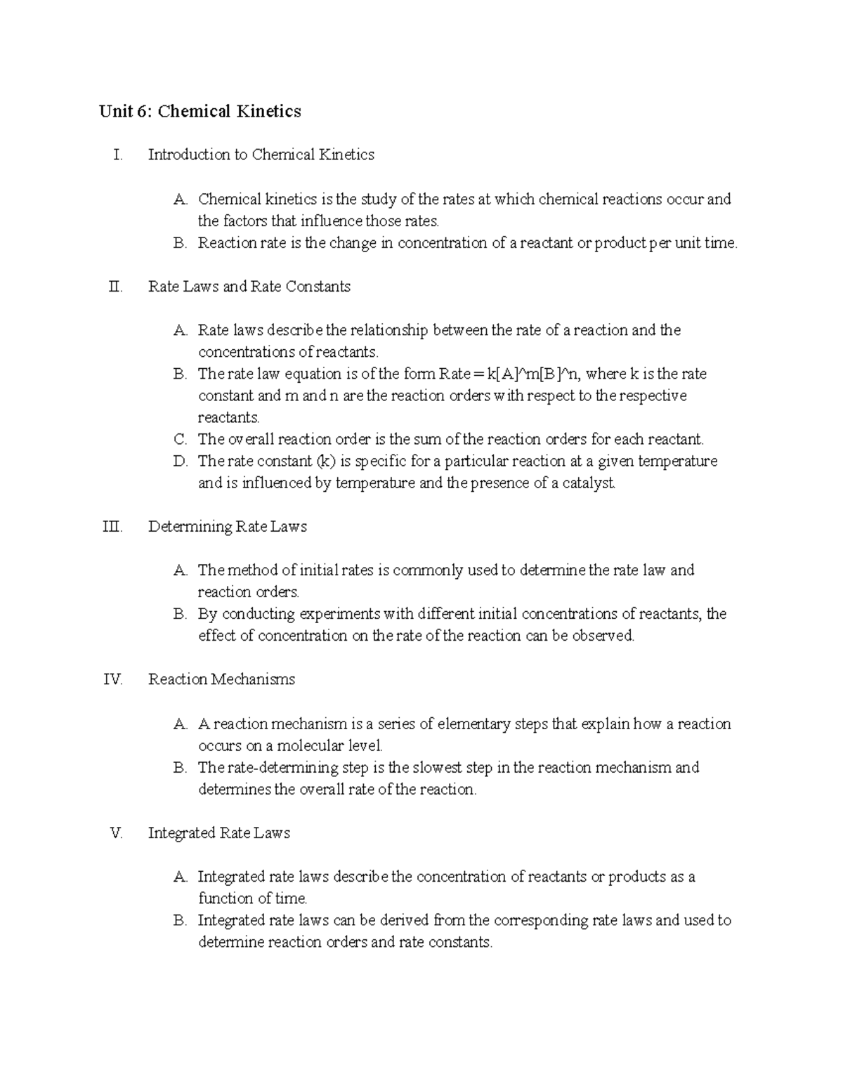 AP Chem- Kinetics Notes - Unit 6: Chemical Kinetics I. Introduction to ...