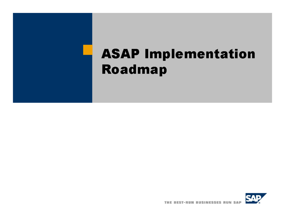 ASAP Methodology Overview and Implementation Roadmap (SAP 2004) - Studocu