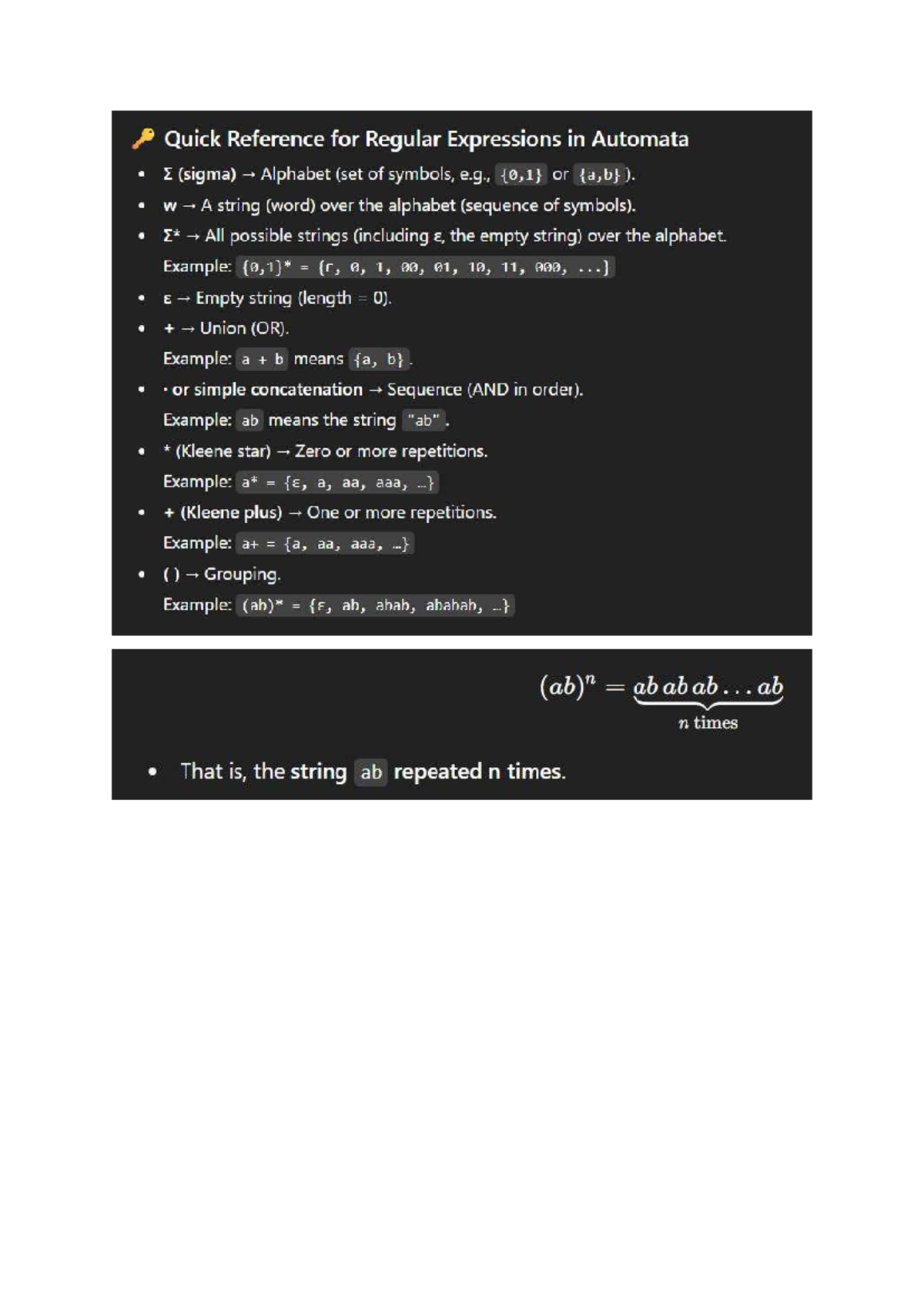 Quick Reference for Regular Expressions in Automata E - Studocu