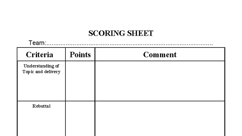 SCORING SHEET for Team Evaluation Criteria - Studocu
