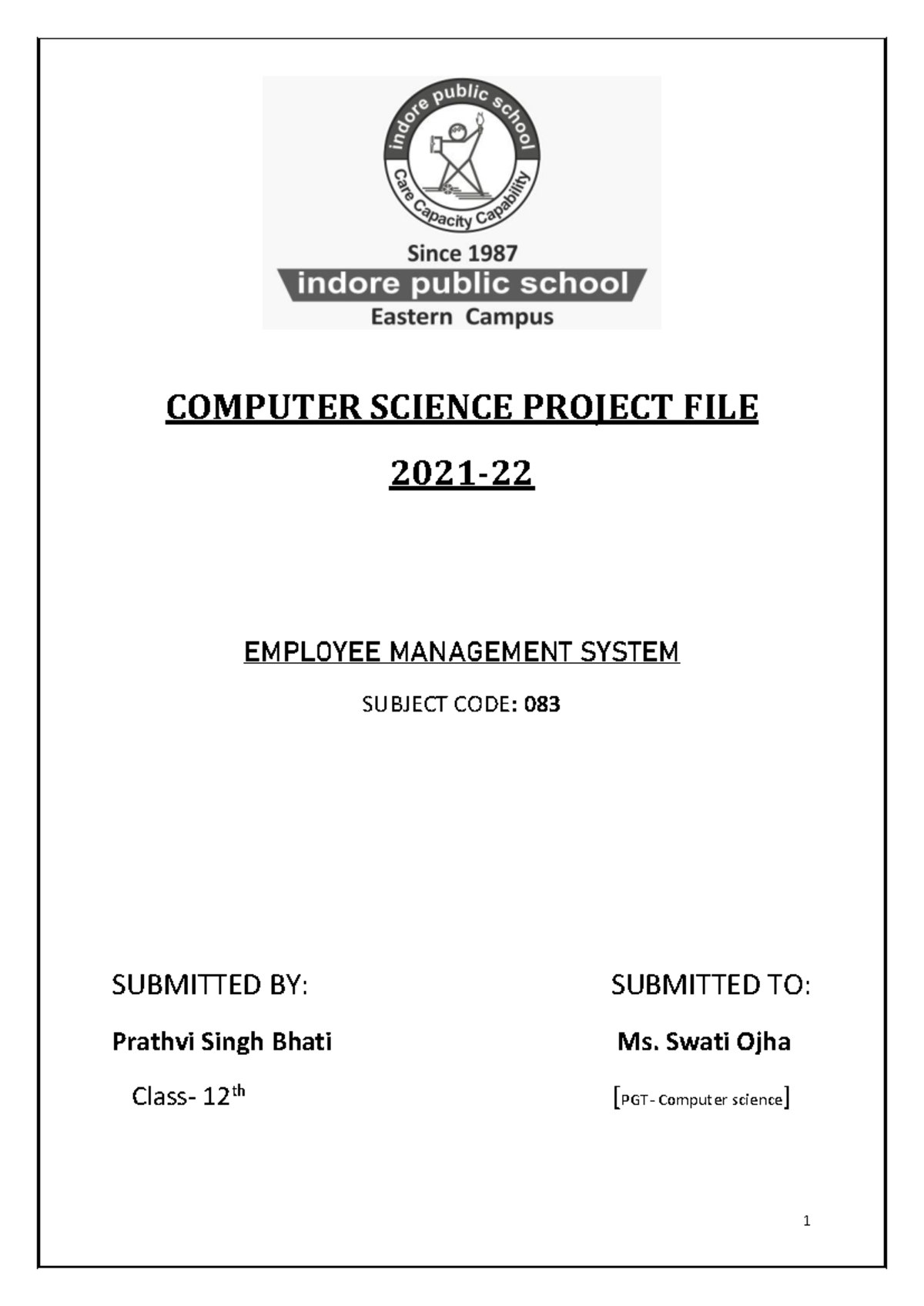 Project Report on Employee Management System - COMPUTER SCIENCE PROJECT FILE 2021- EMPLOYEE ...