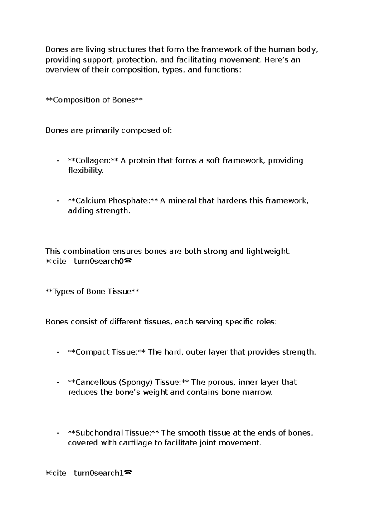 Science - Bones are living structures that form the framework of the ...