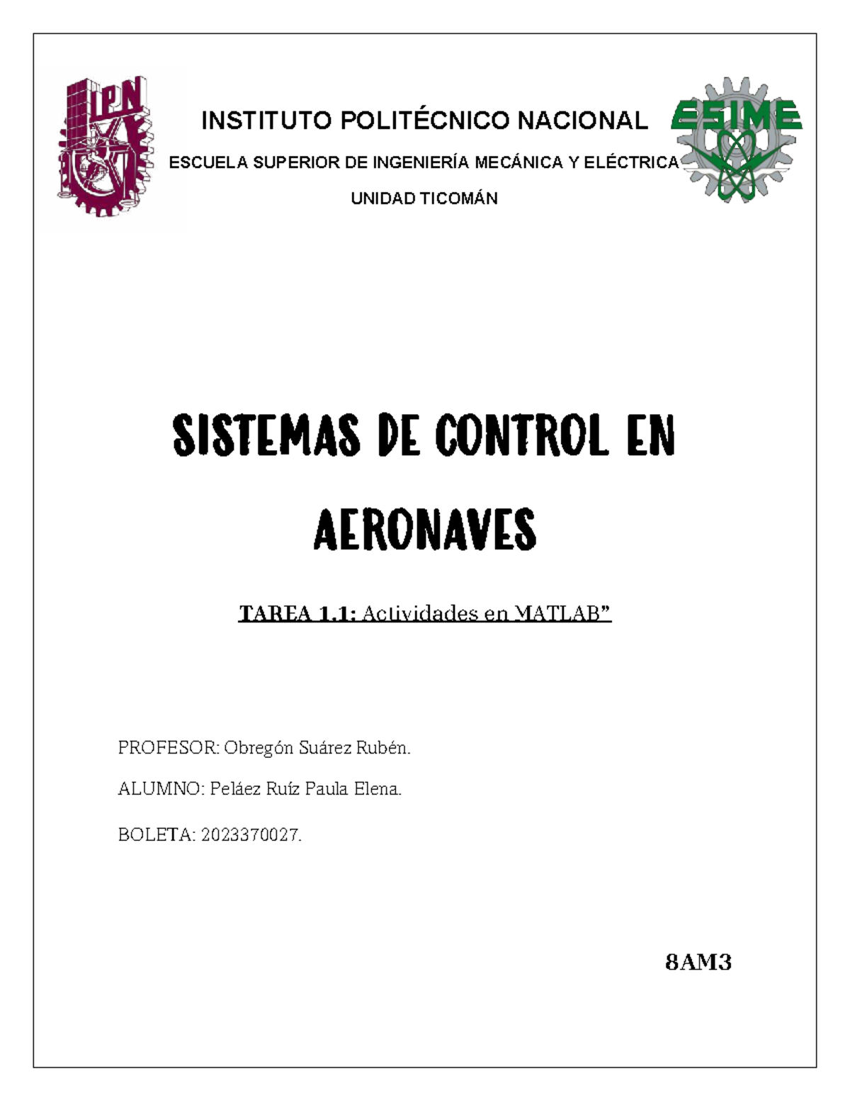 PRPE - Tarea 1.1 - Actividades de Control en Aeronaves - Studocu