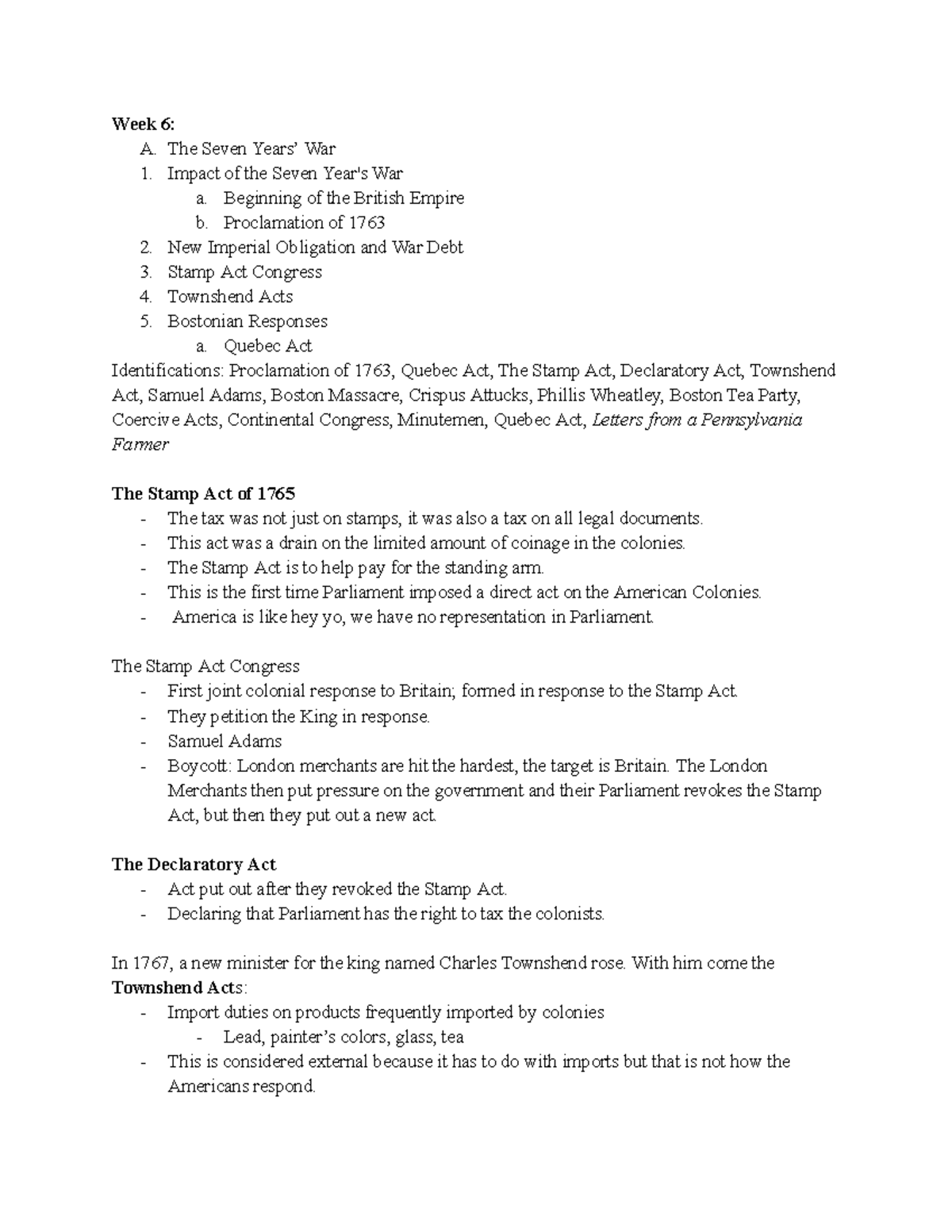 HIST 105 Week 6: The Seven War and Its Impact on American Independence ...