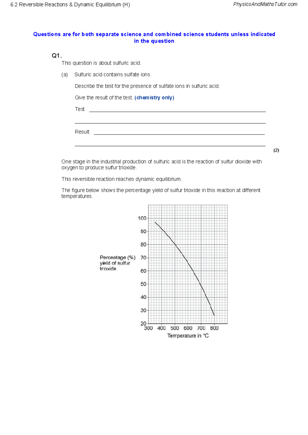 6.2 Reversible Reactions & Dynamic Equilibrium (H) Exam Questions - Studocu