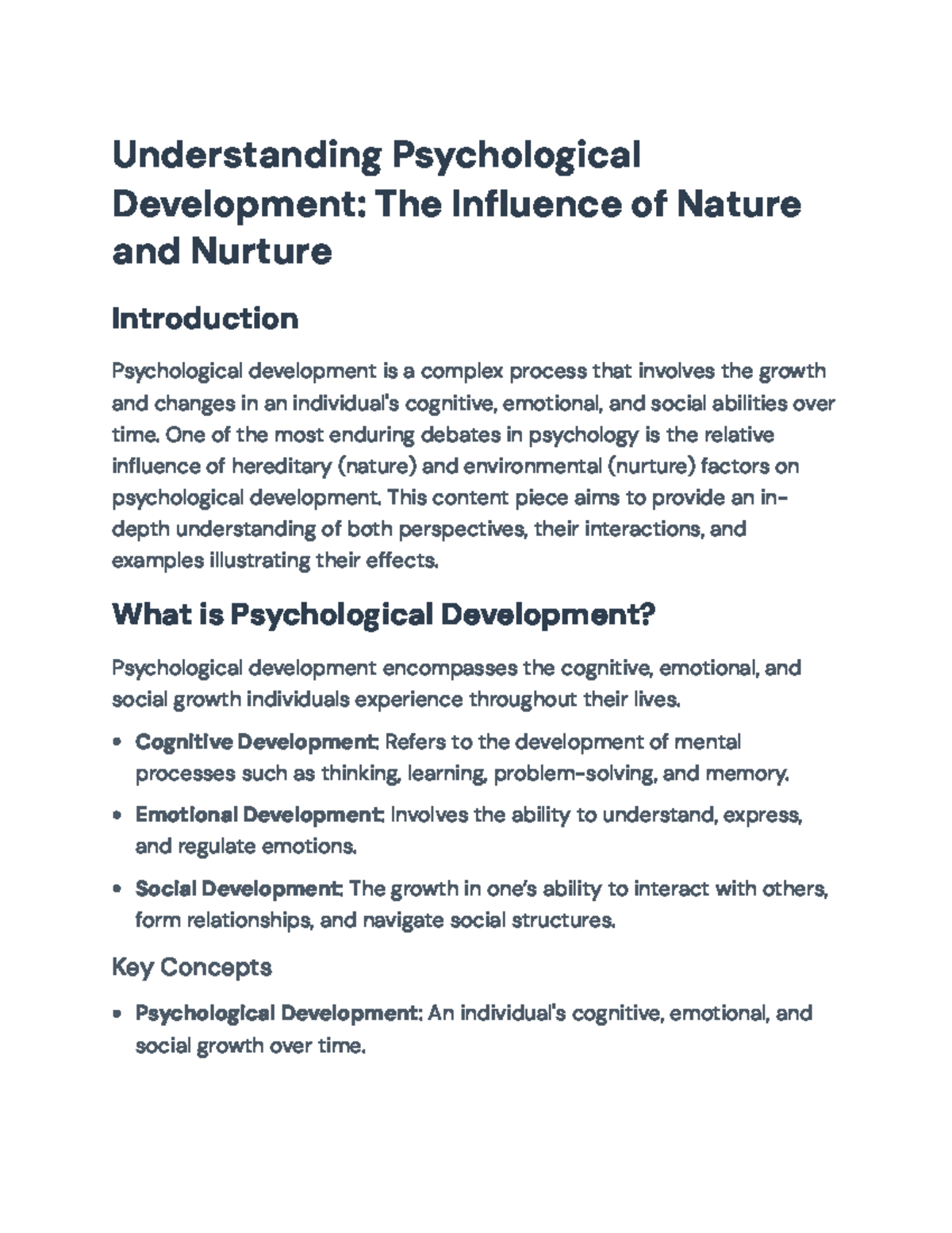 Understanding Psychological Development: Nature vs. Nurture Analysis ...