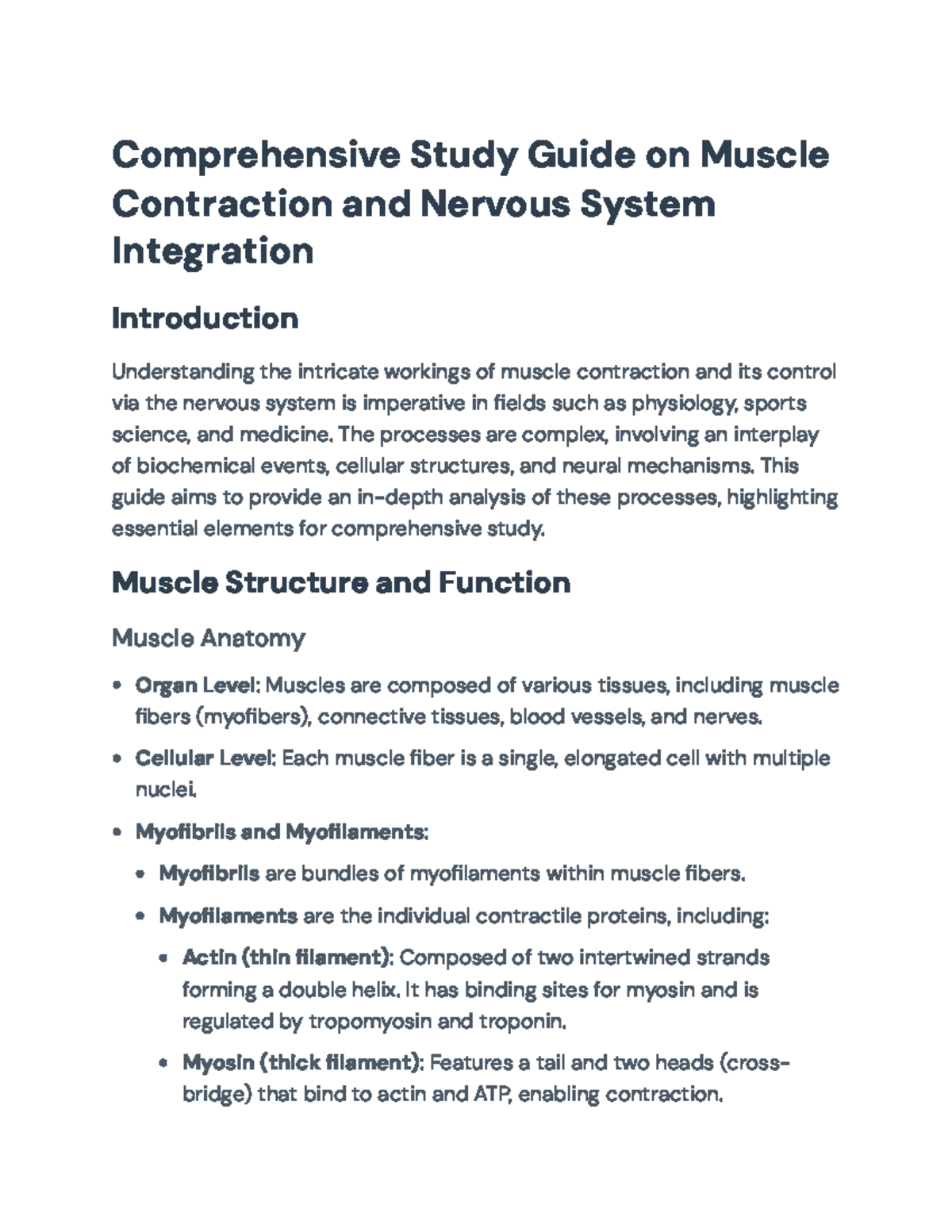 Comprehensive Study Guide: Muscle Contraction & Nervous System ...