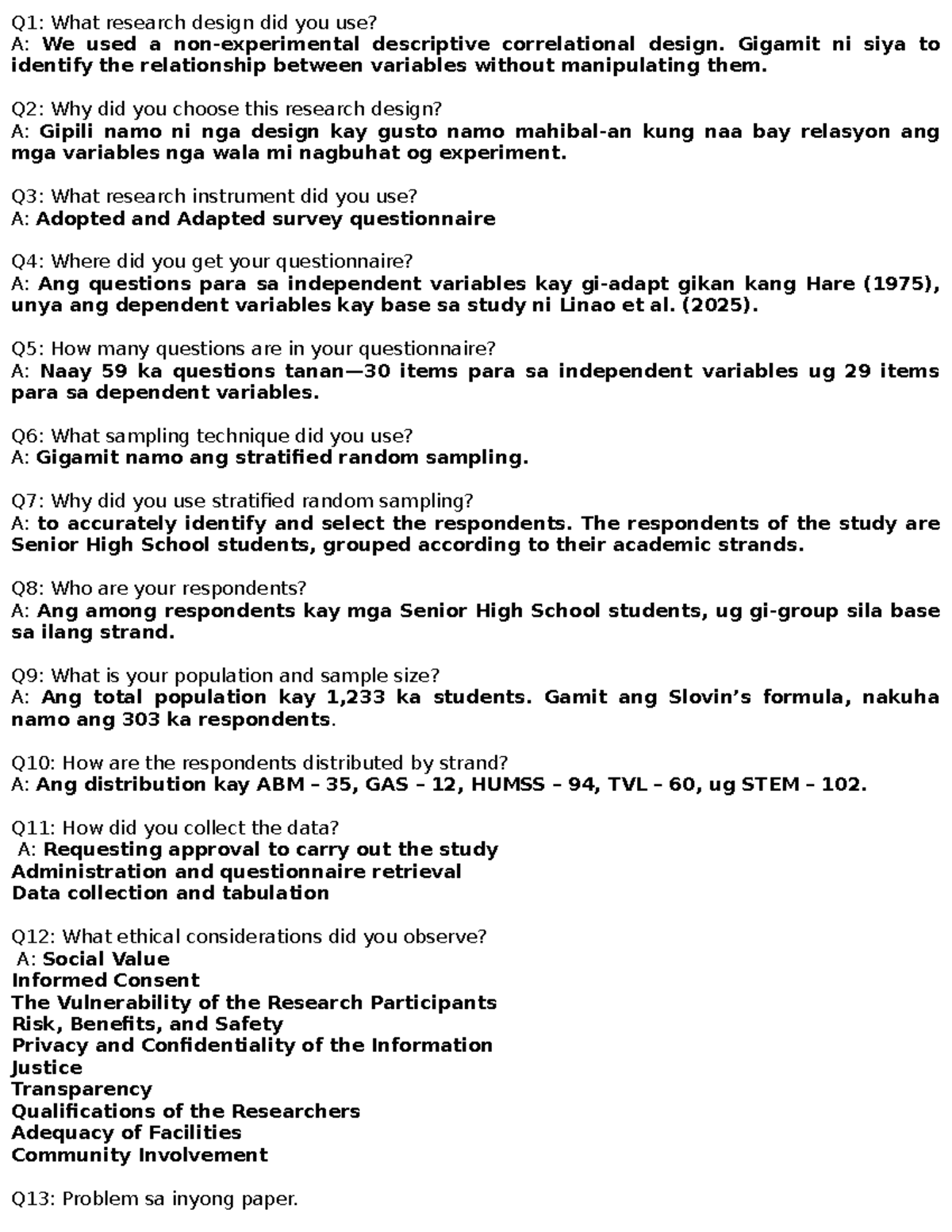 Research Design and Methodology Overview for SHS Study - Studocu