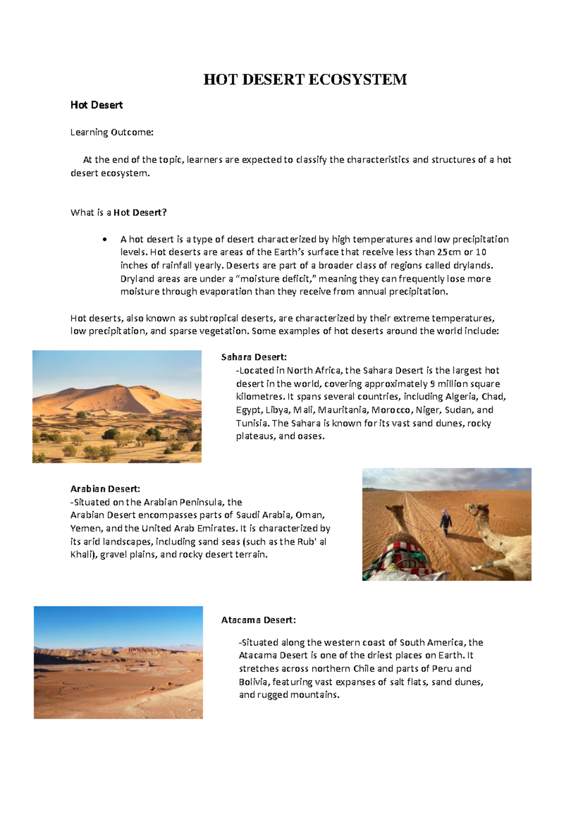 Hot desert ecosystem overview and characteristics (BSCE 1) - Studocu