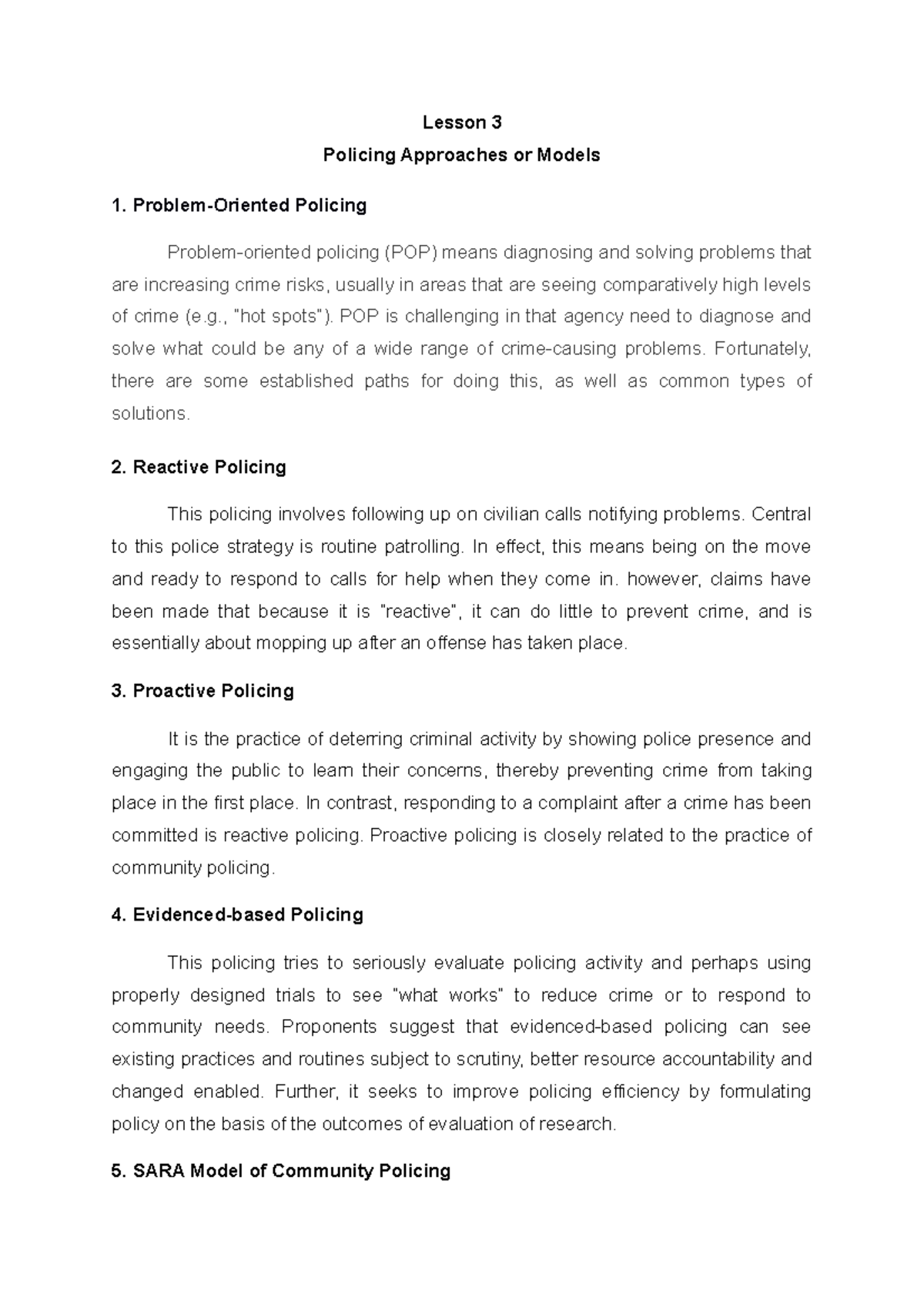 Lesson 3: Policing Approaches and Models - CCTO: JanRegnair Candado ...
