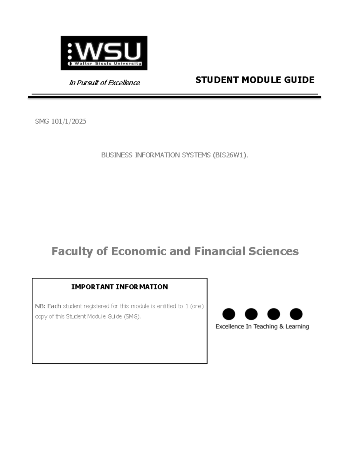 BIS26W1 Student Module Guide: Business Information Systems Overview ...