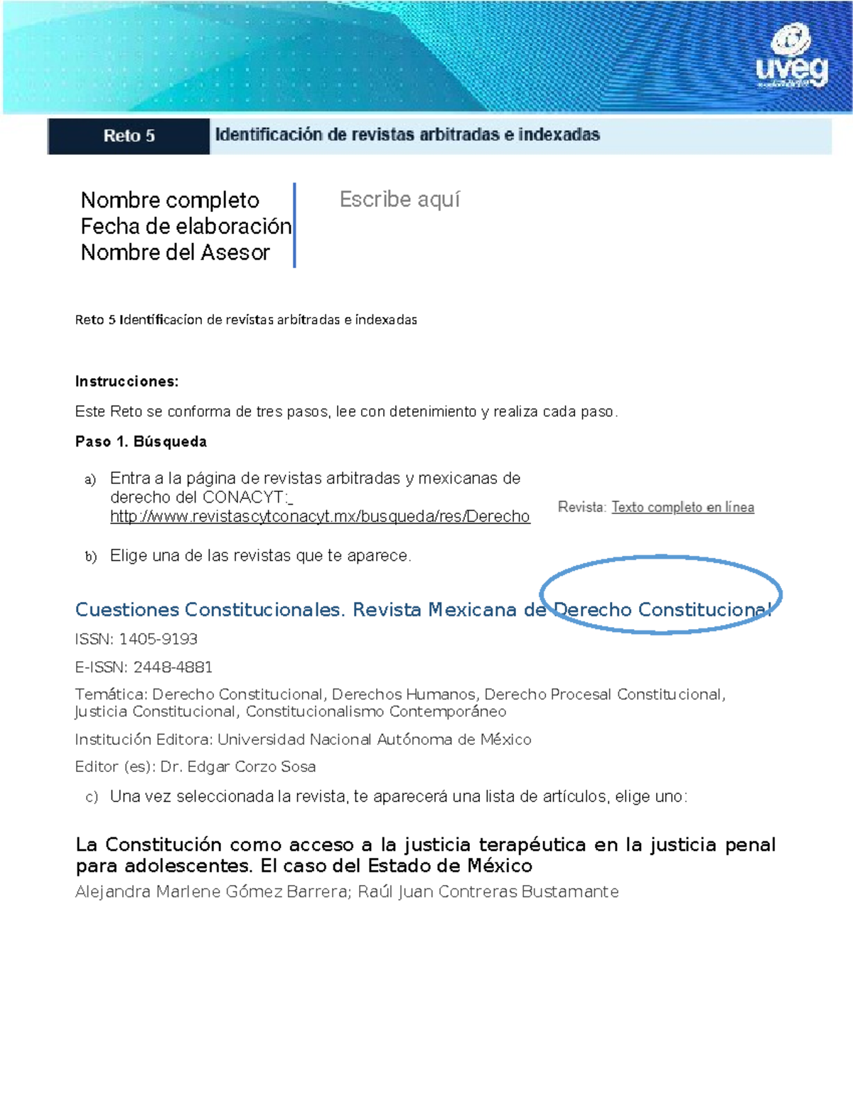 R5 U3 Análisis de Revistas Arbitradas e Indexadas en Derecho - Studocu