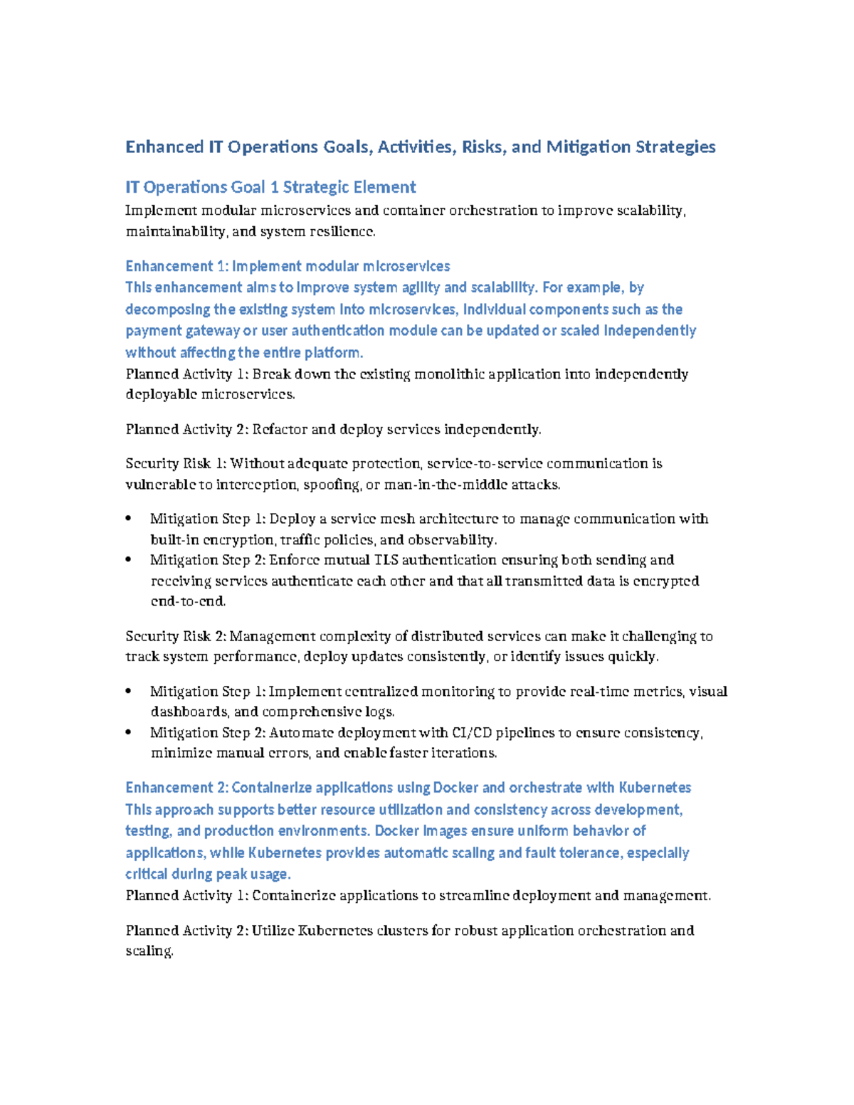 Enhanced IT Operations Goals: Strategies & Risks Analysis - Studocu