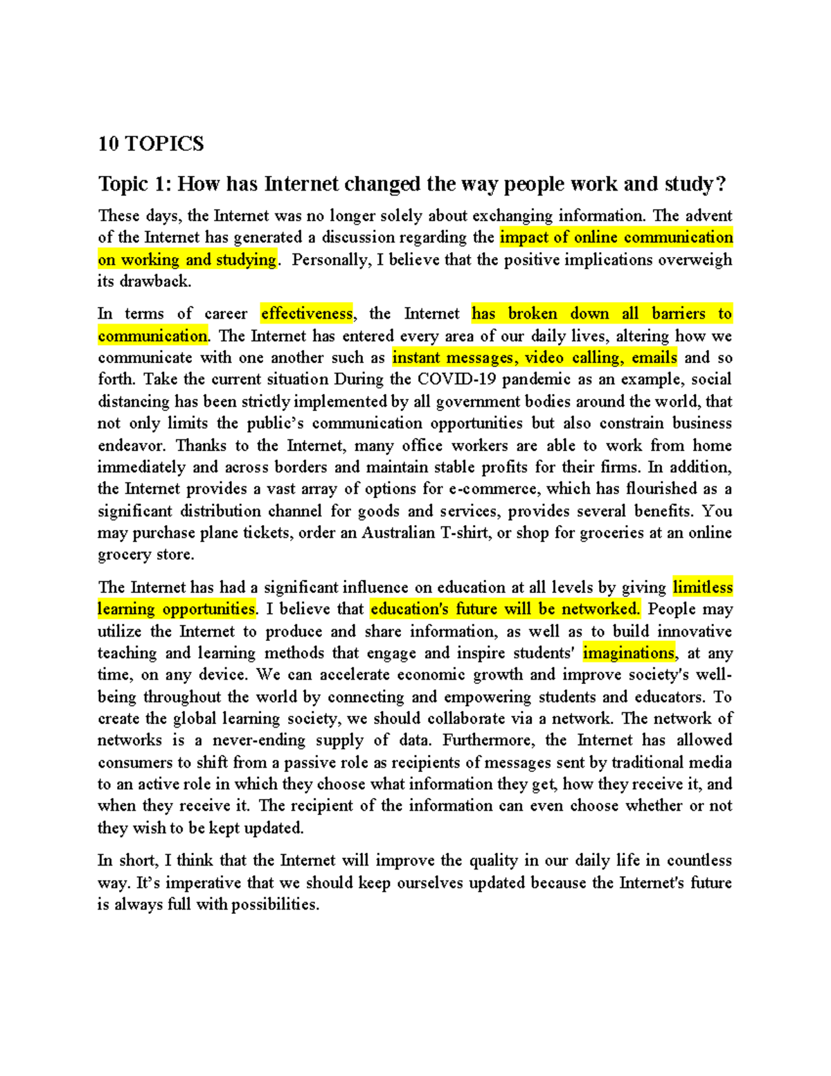 10 Speaking Topics for English: Impact of Internet, Charity, Museums ...