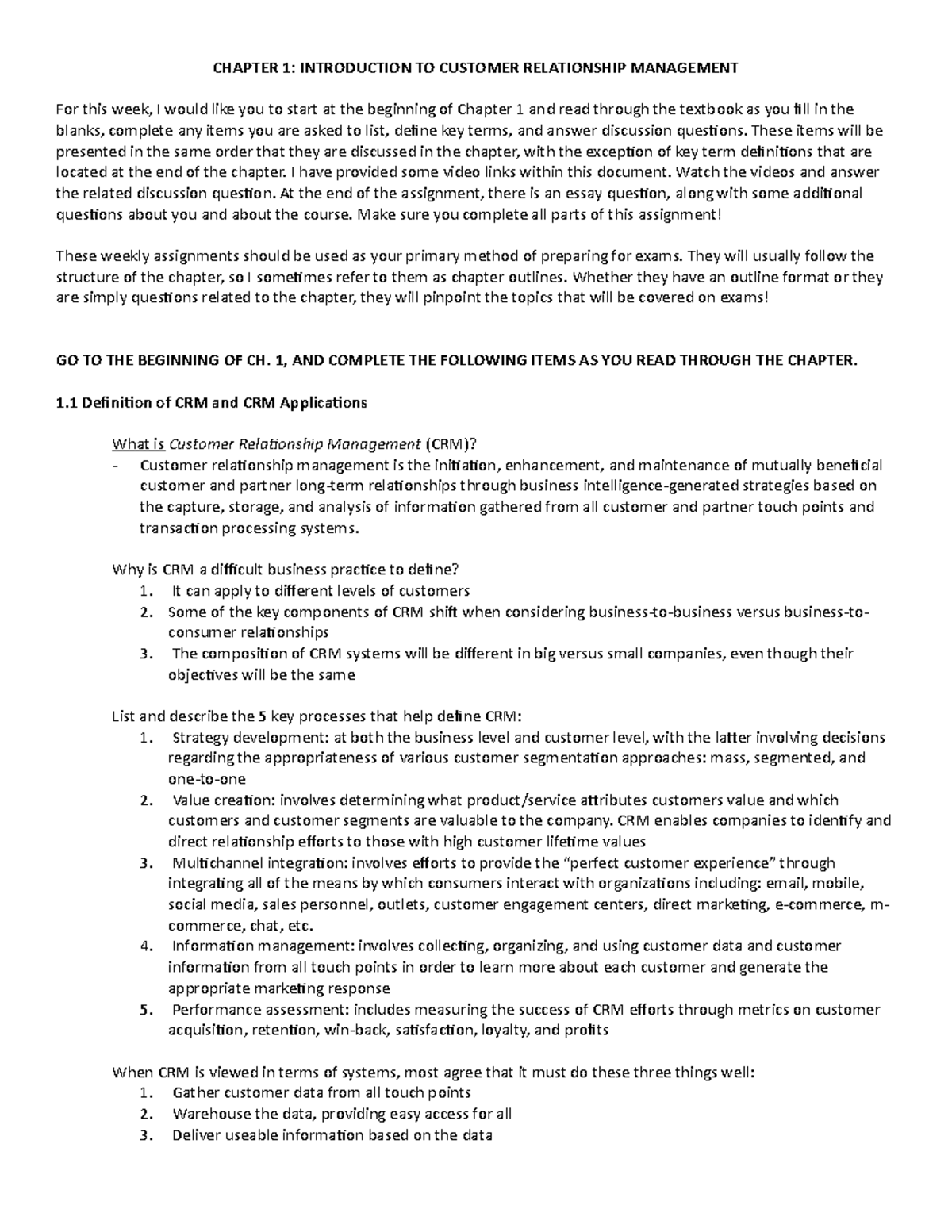 CRM-ASSIGNMENT 1: Lecture Notes on Customer Relationship Management ...