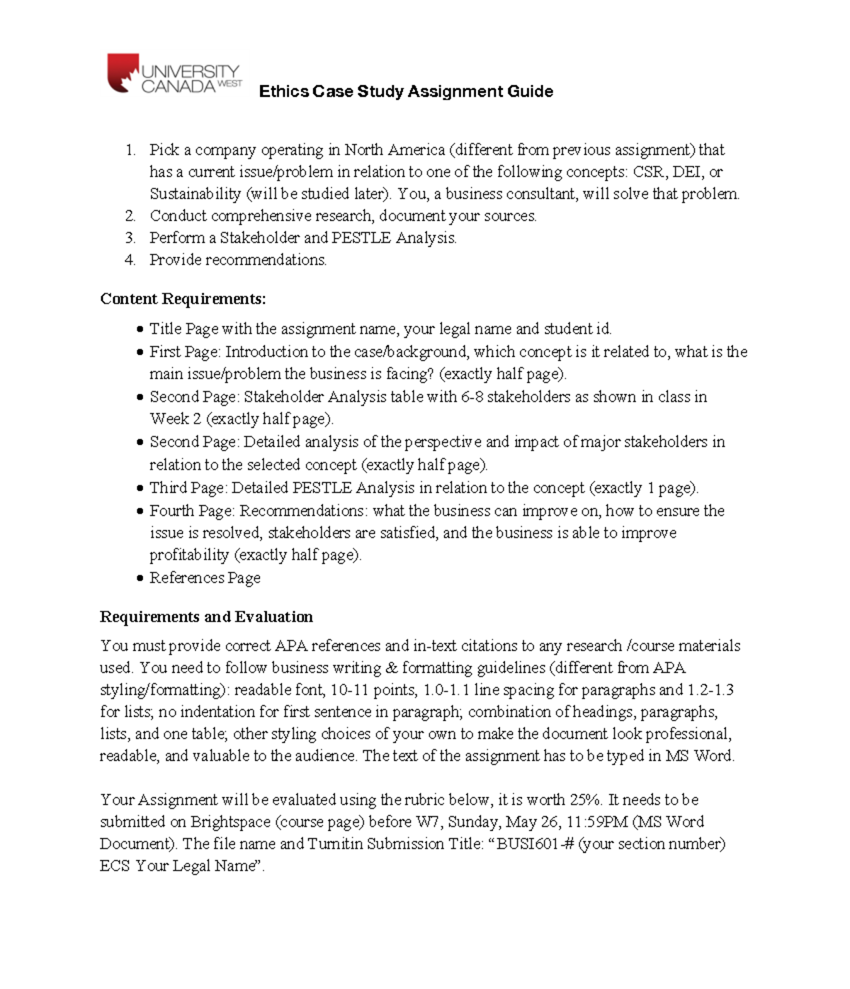 BUSI601 - Ethics Case Study Assignment Guide on CSR, DEI, and ...