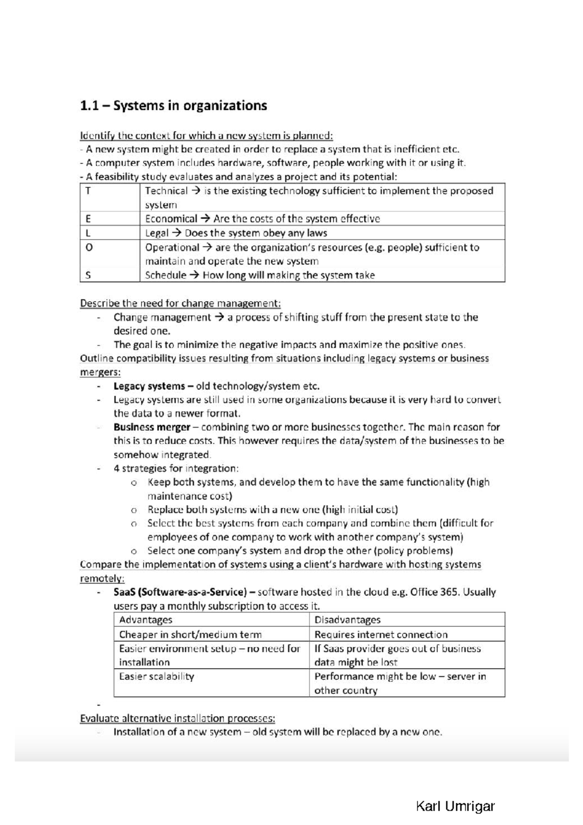 CS P1 Notes - 1 Systems in organizations Identify the context for which ...