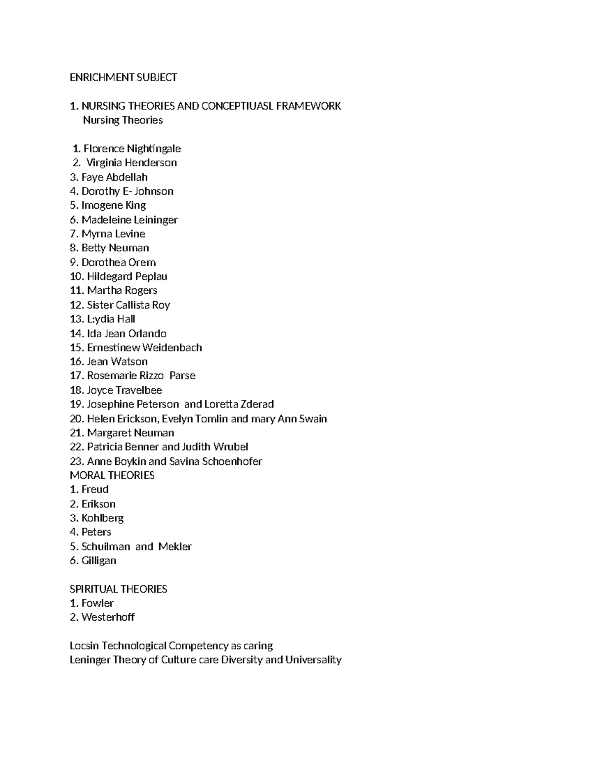 Enrichment Notes for BSN2: Nursing Theories and Practices - Studocu