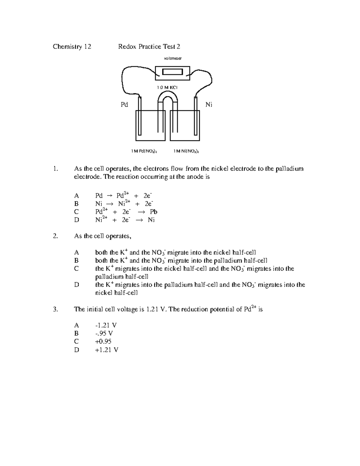 Chemistry 12 Redox Practice Test - Comprehensive Notes - Studocu