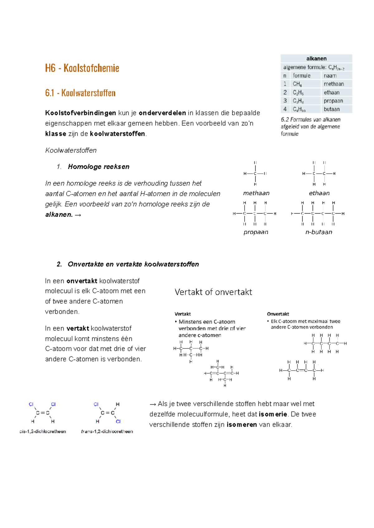 Hoofdstuk 6 Scheikunde - Koolstofchemie Overzicht en Belang - Studeersnel