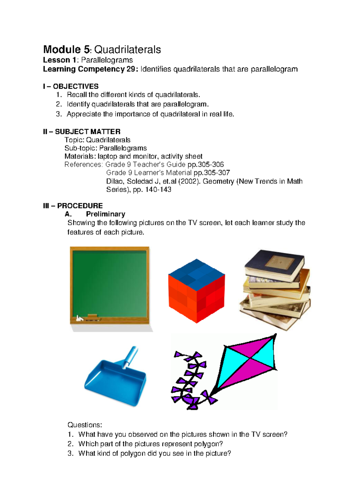 3rd quarter Math 9 Lessons - Module 5: Quadrilaterals Lesson 1 ...