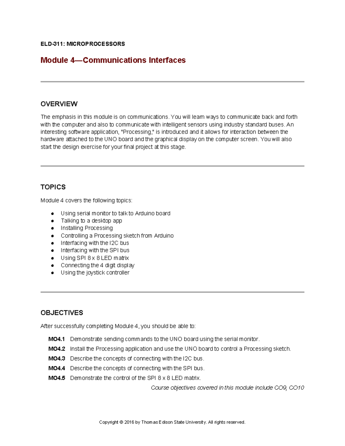 Module 4: Communications Interfaces in ELD-311 Microprocessors - Studocu