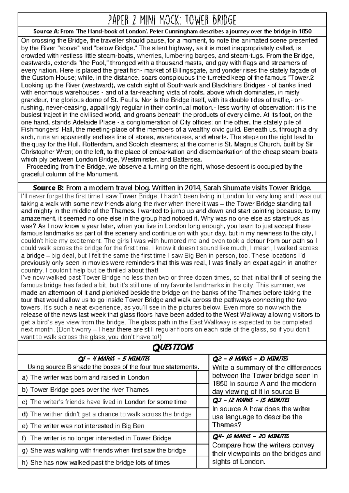 Mini Mock Paper 2: A Comparative Analysis of Tower Bridge Observations ...