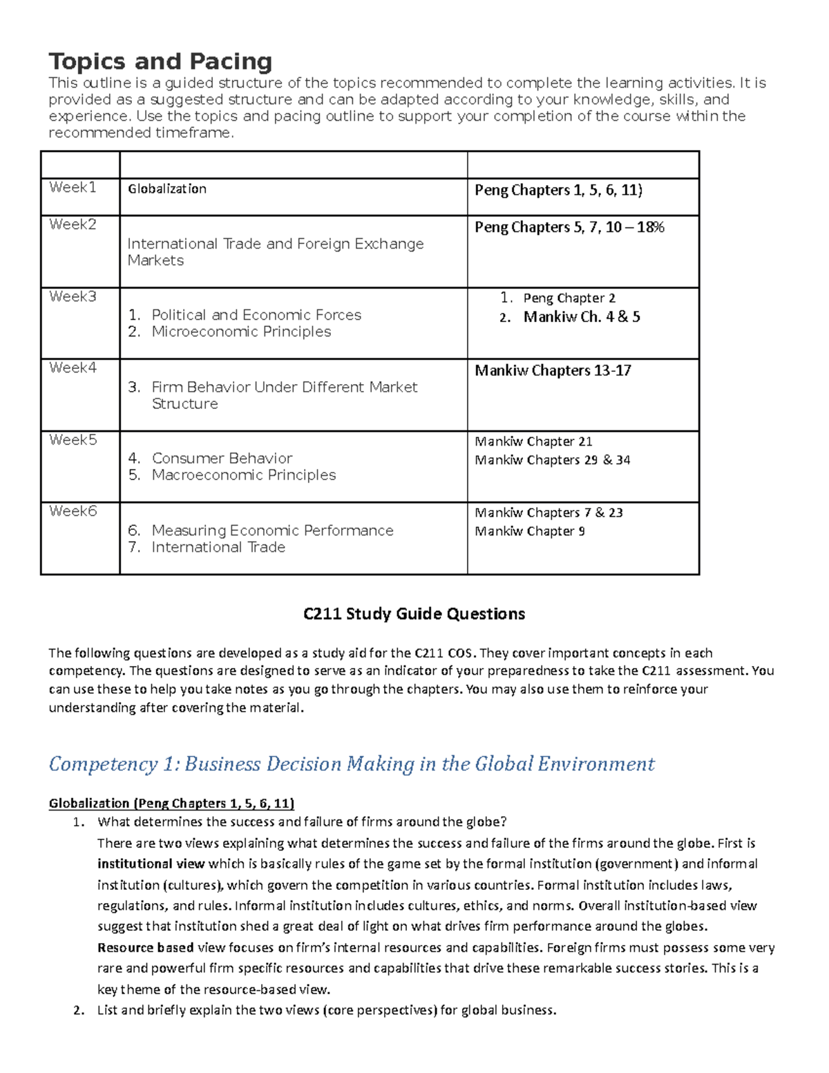 C211 Study Guide Questions 9-2022 - Topics and Pacing This outline is a ...