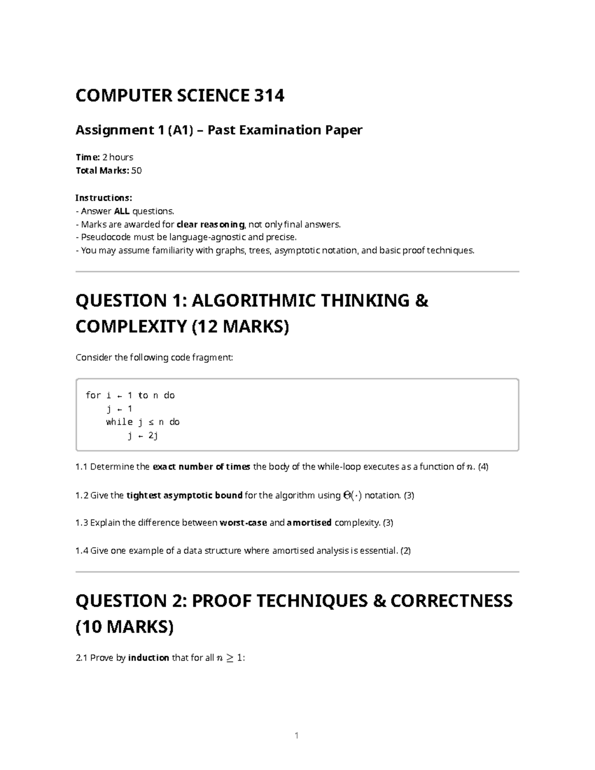 Computer Science 314 - A1 Past Exam Paper (Alternative Version) - Studocu