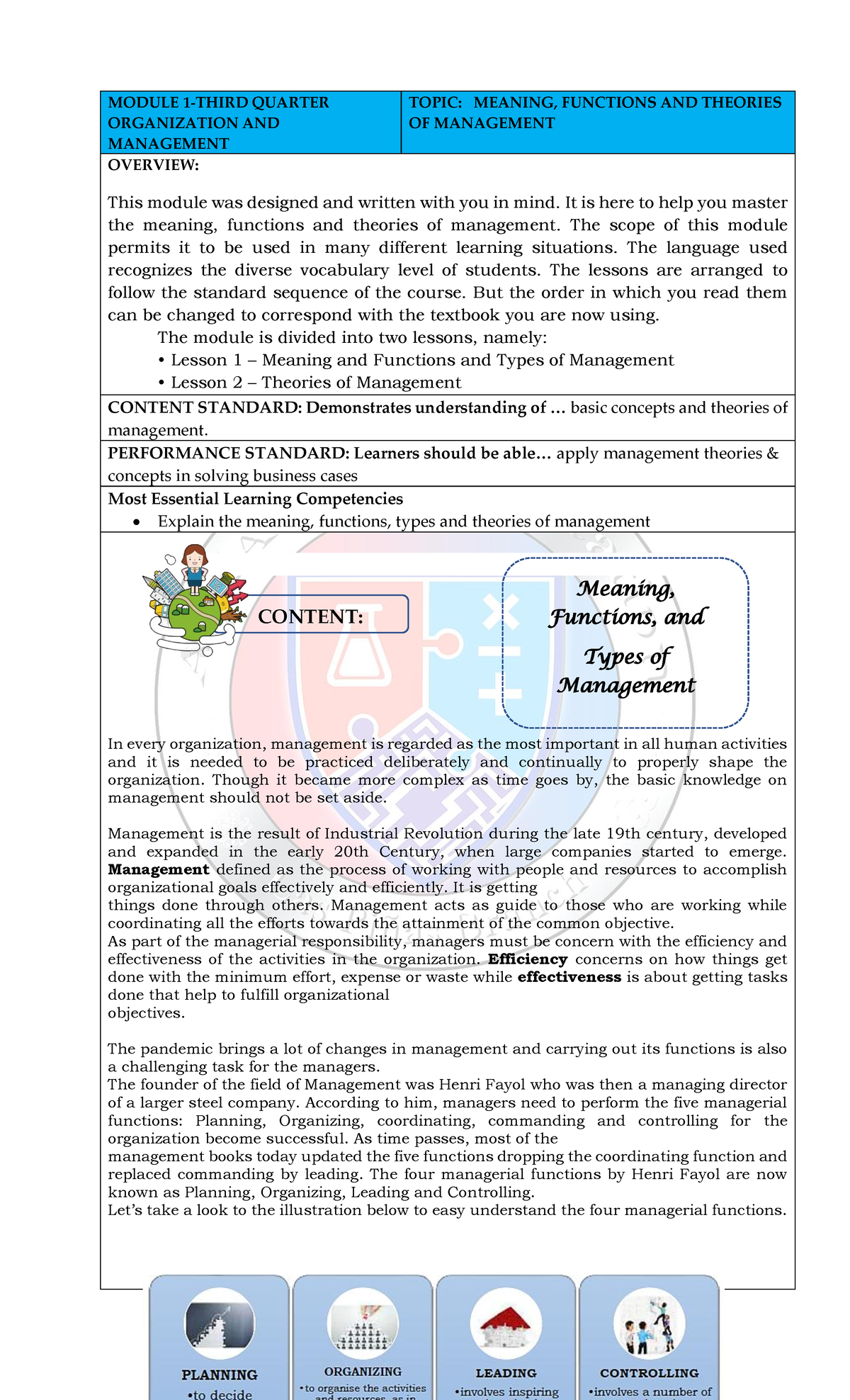 Q3 Module 1: Understanding Management - Functions and Theories - Studocu