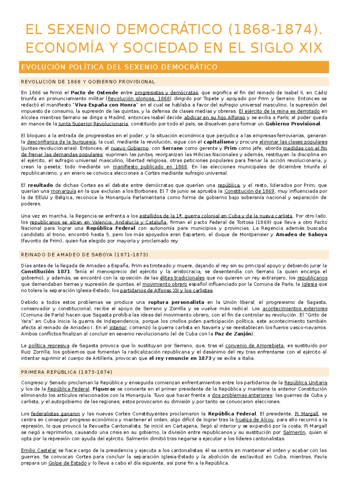Epígrafes Sexenio Democrático Resumen - EL SEXENIO DEMOCRÁTICO (1868-1874). ECONOMÍA Y SOCIEDAD ...