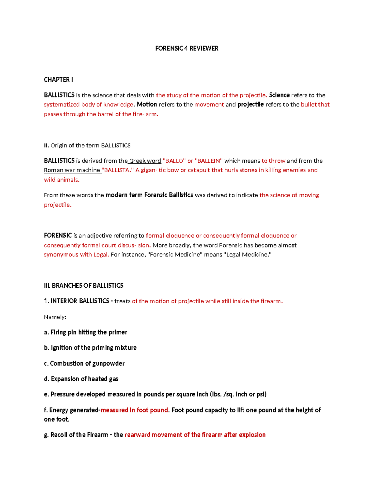Forensic Ballistics Review: Key Concepts and Terminology - Studocu