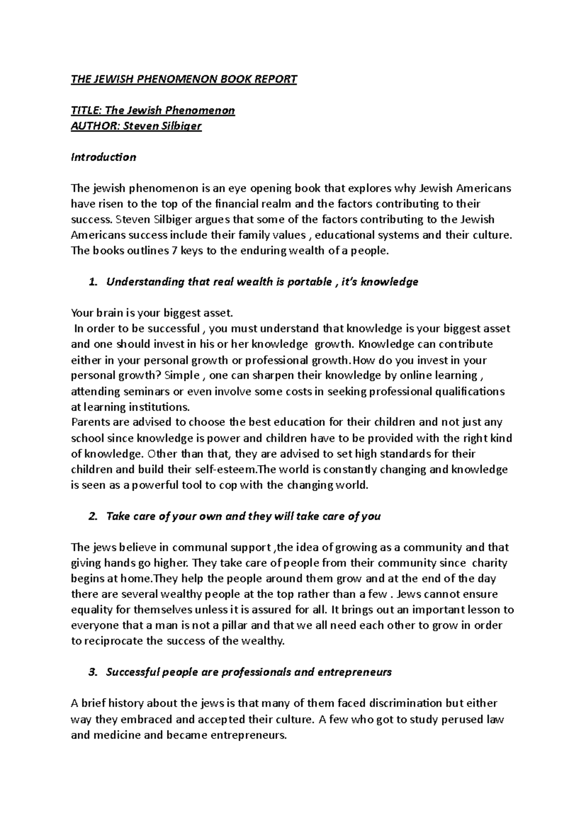 Jewish Phenomenon Book Summary: Keys to Financial Success - Studocu