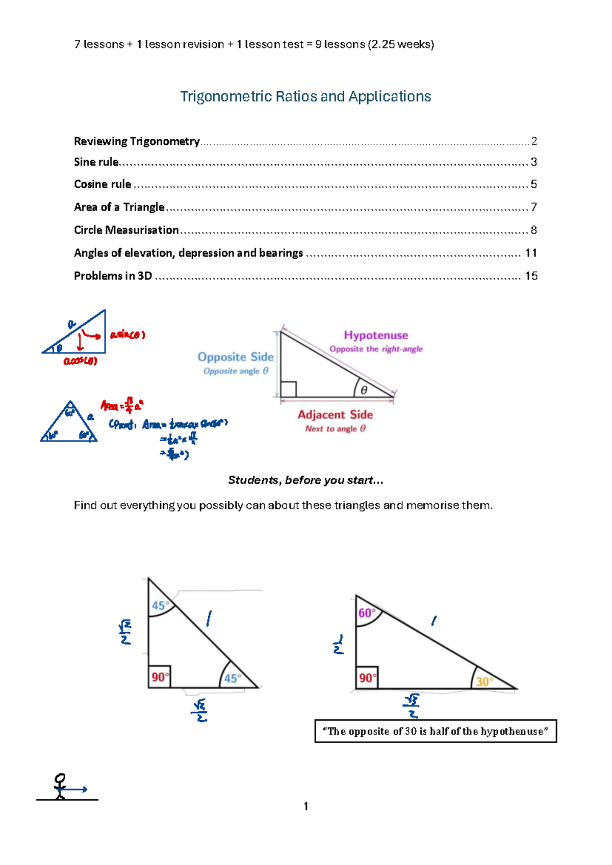 Filled Chapter 15 Trigonometric Ratios and Applications - 7 lessons + 1 ...