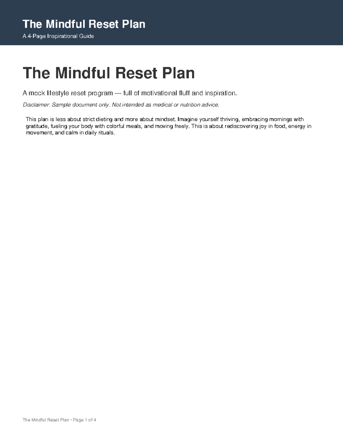 Mindful Reset Plan: A Mock Lifestyle Guide for Wellness - Studocu