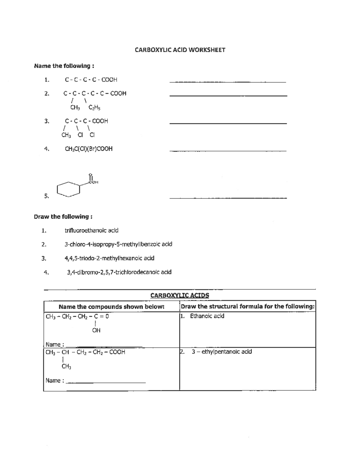 7-Carboxylic Acid Worksheet - Naming and Drawing Structures - Studocu
