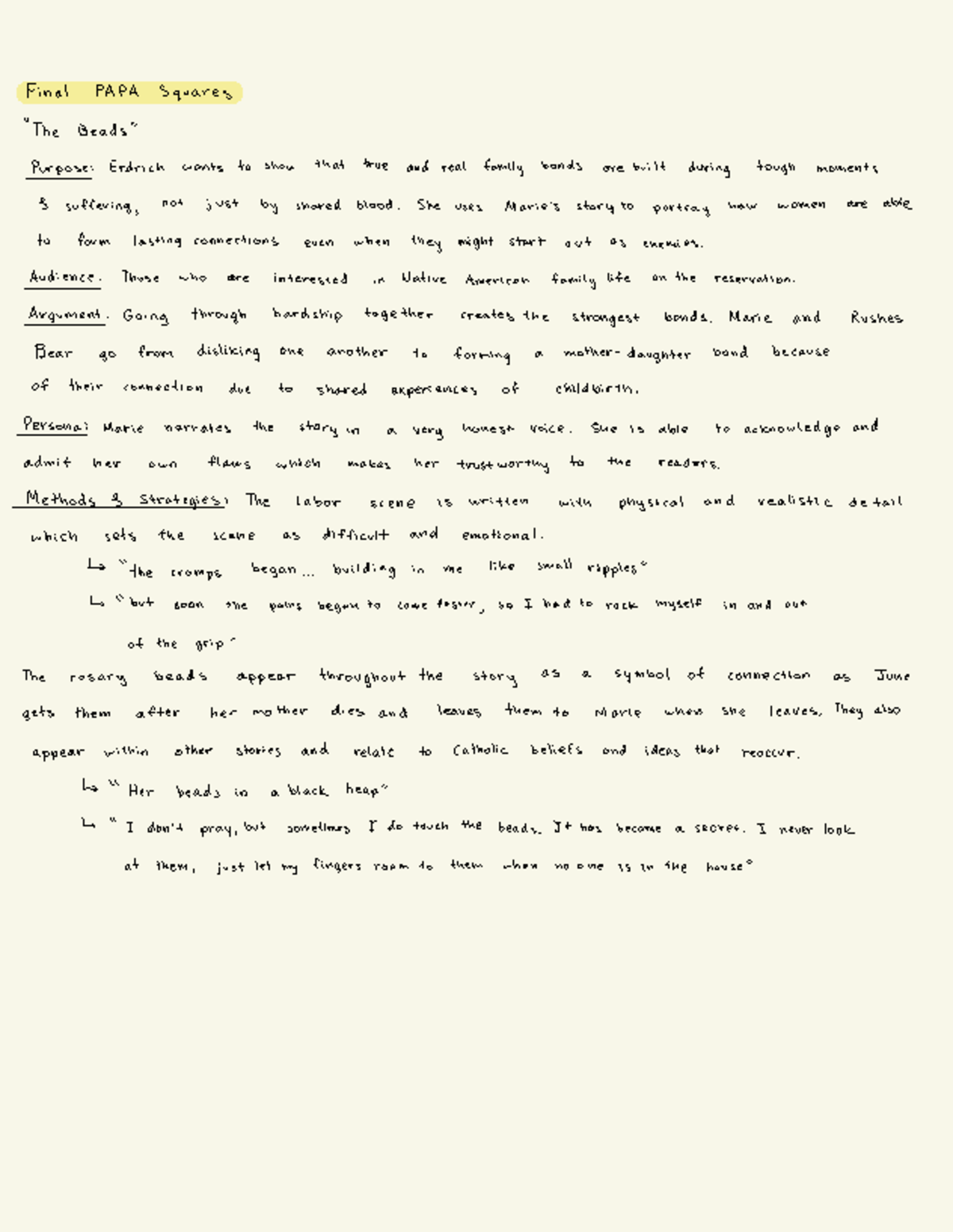 Final Exam Notes on Erdrich's PAPA Purpose and Audience Analysis - Studocu