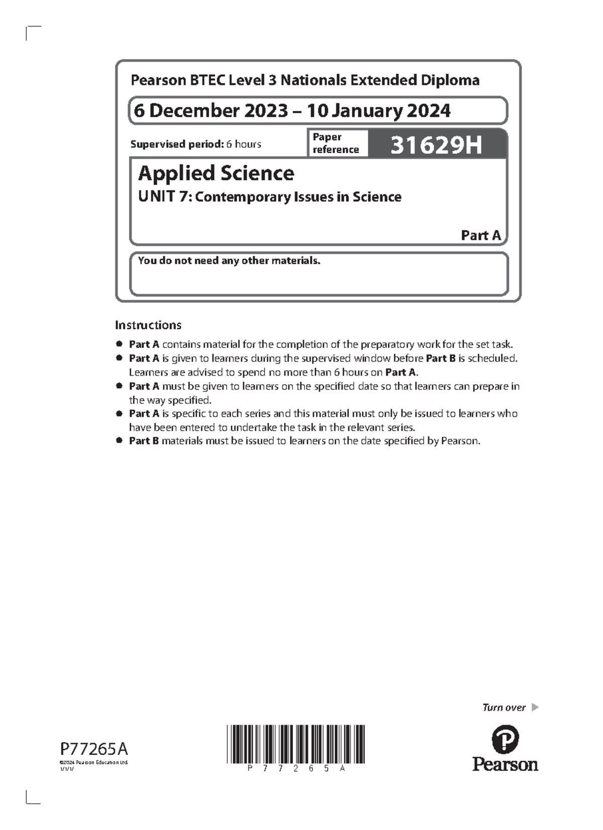 Unit 7 - PED: Question Paper on Contemporary Issues in Science - Studocu
