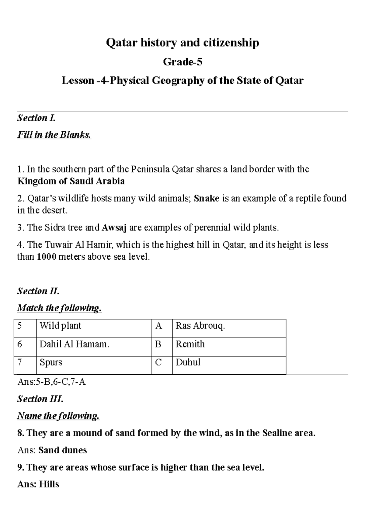 Qatar History L-4: Geography & Citizenship Lesson Notes - Studocu
