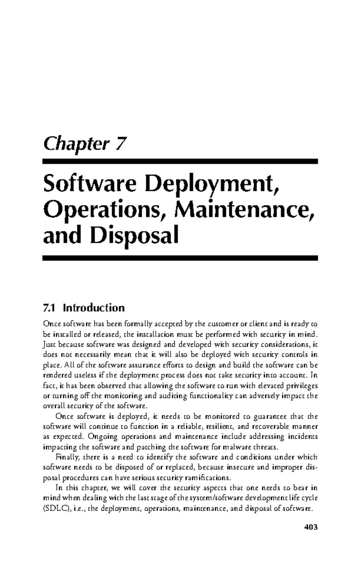Chapter 7: Software Deployment, Operations, Maintenance, and Disposal (CSSLP) - Studocu