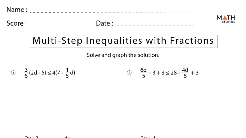 MATH Multi-Step Inequalities with Fractions Worksheet - Studocu